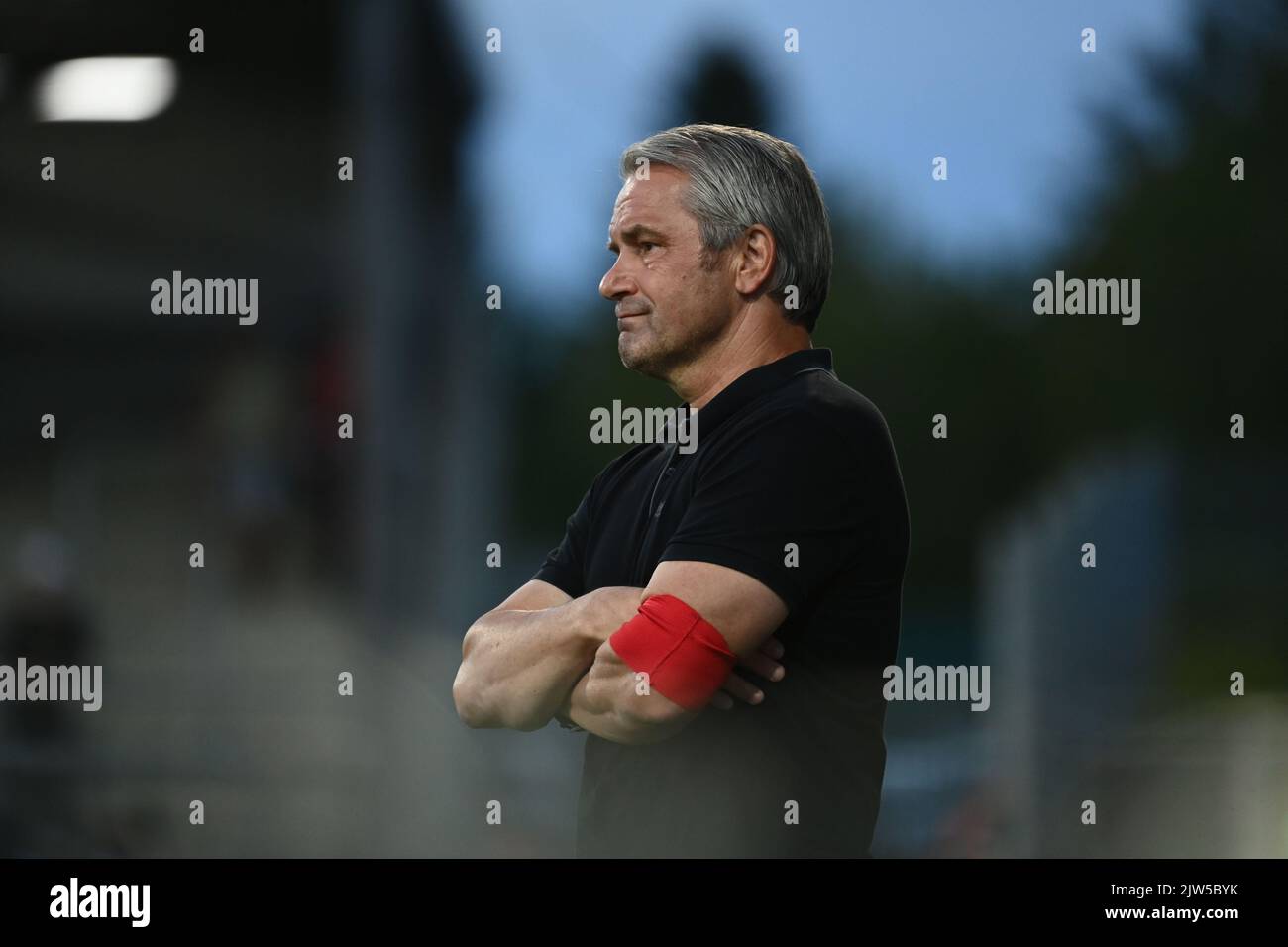 Eupen's head coach Bernd Storck reacts during a soccer match between ...