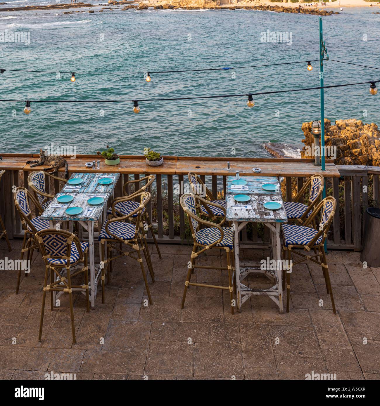 CAESAREA, Israel - August 11 2022, Hellena Restaurant Caesarea Harbor ...