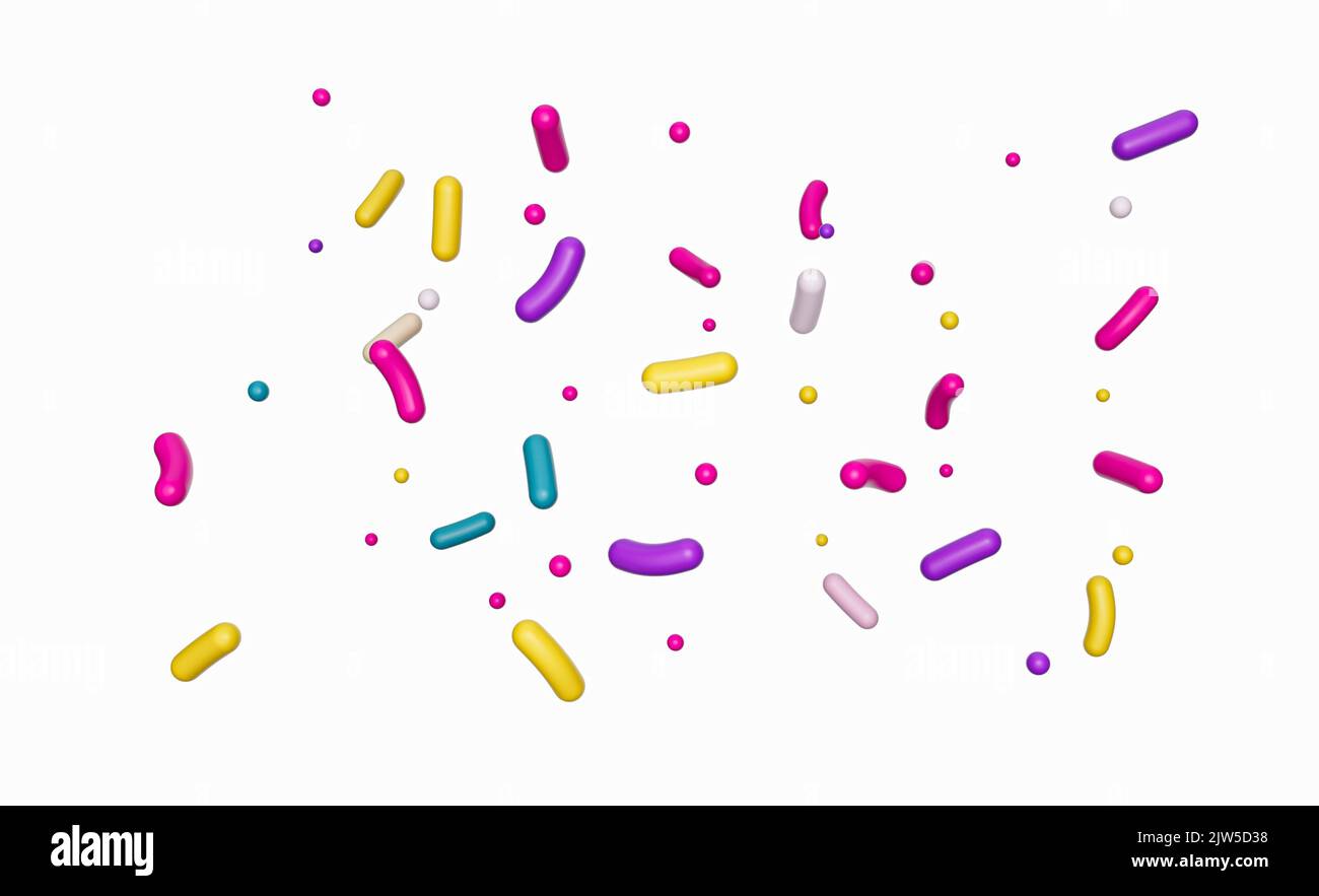 A 3d illustration of colorful sprinkles falling down isolated on white ...