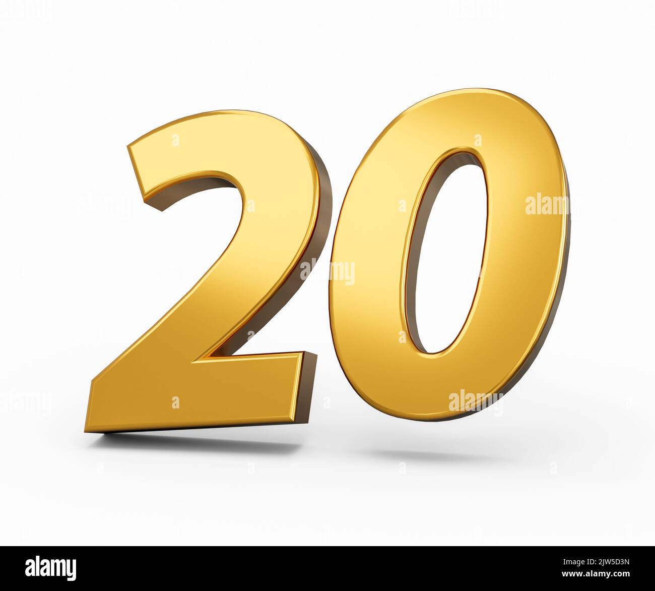 A golden 3d rendering illustration of the number 20 isolated on white ...
