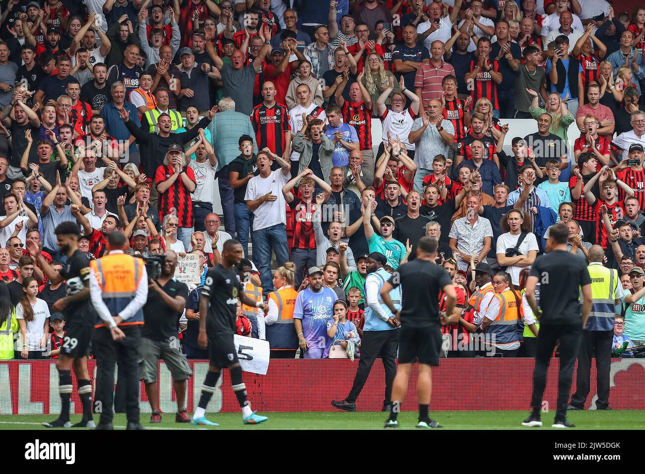 Bournemouth players and fans celebrate their teams win after the ...
