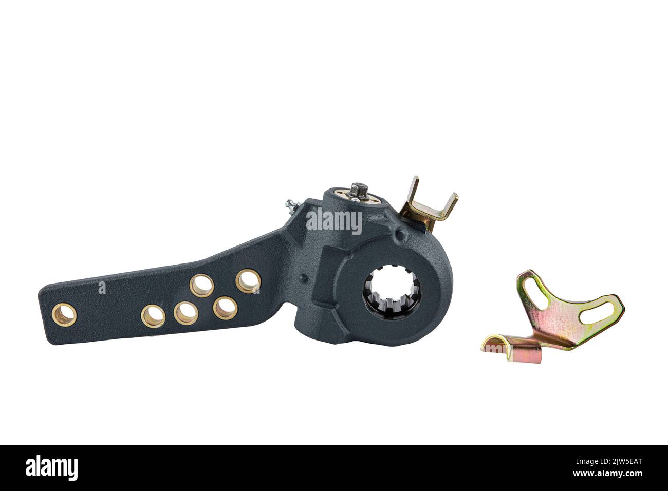 Slack adjuster.Brake slack adjuster on the gray background. Truck parts ...