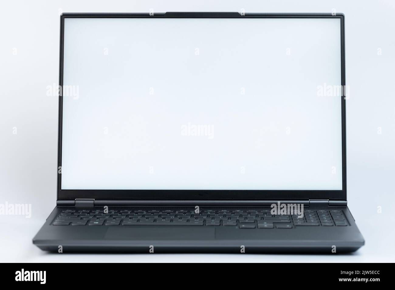Modern laptop front view isolated on white studio background. Black ...