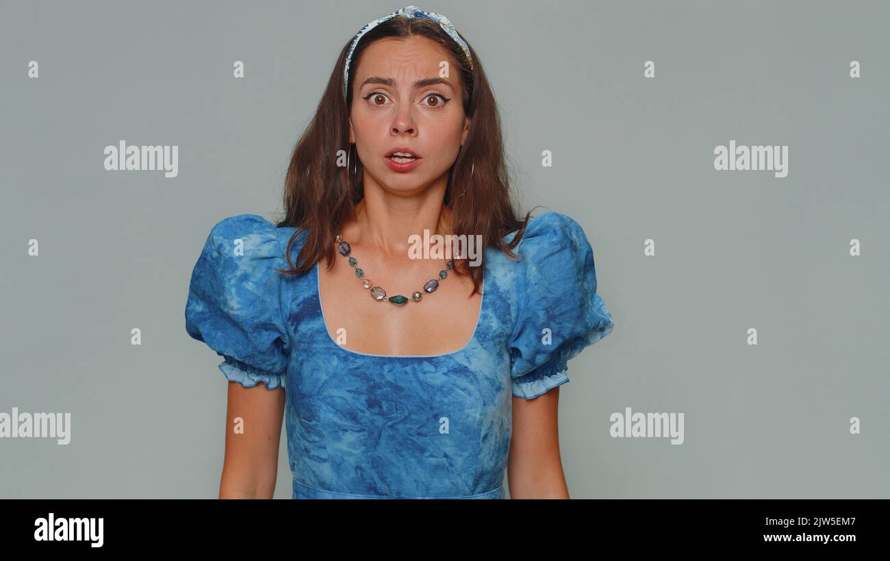 Stressed depressed woman terrified about danger problems, suffering ...