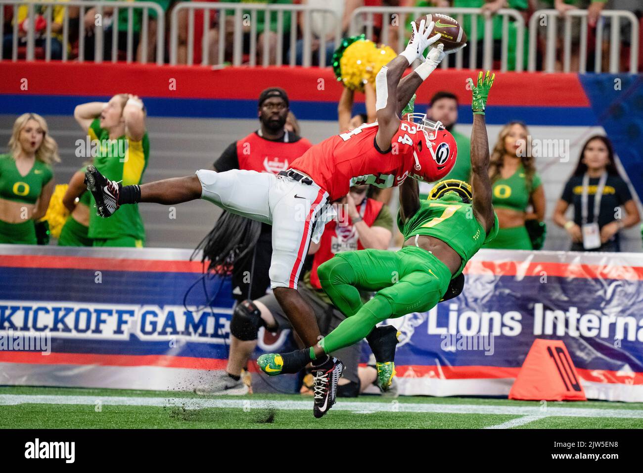 Georgia Bulldogs defensive back Malaki Starks (24) intercepts the ball ...