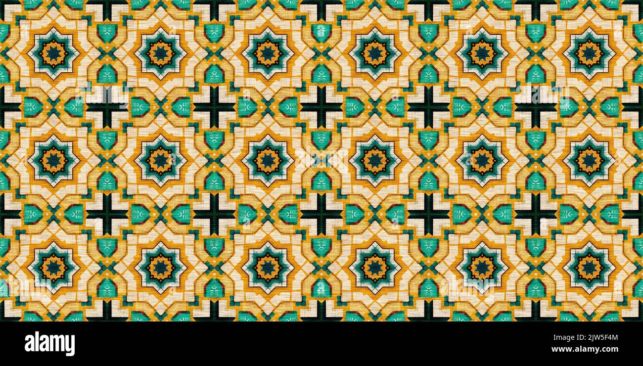 Traditional tile mosaic seamless border pattern print. Fabric effect ...