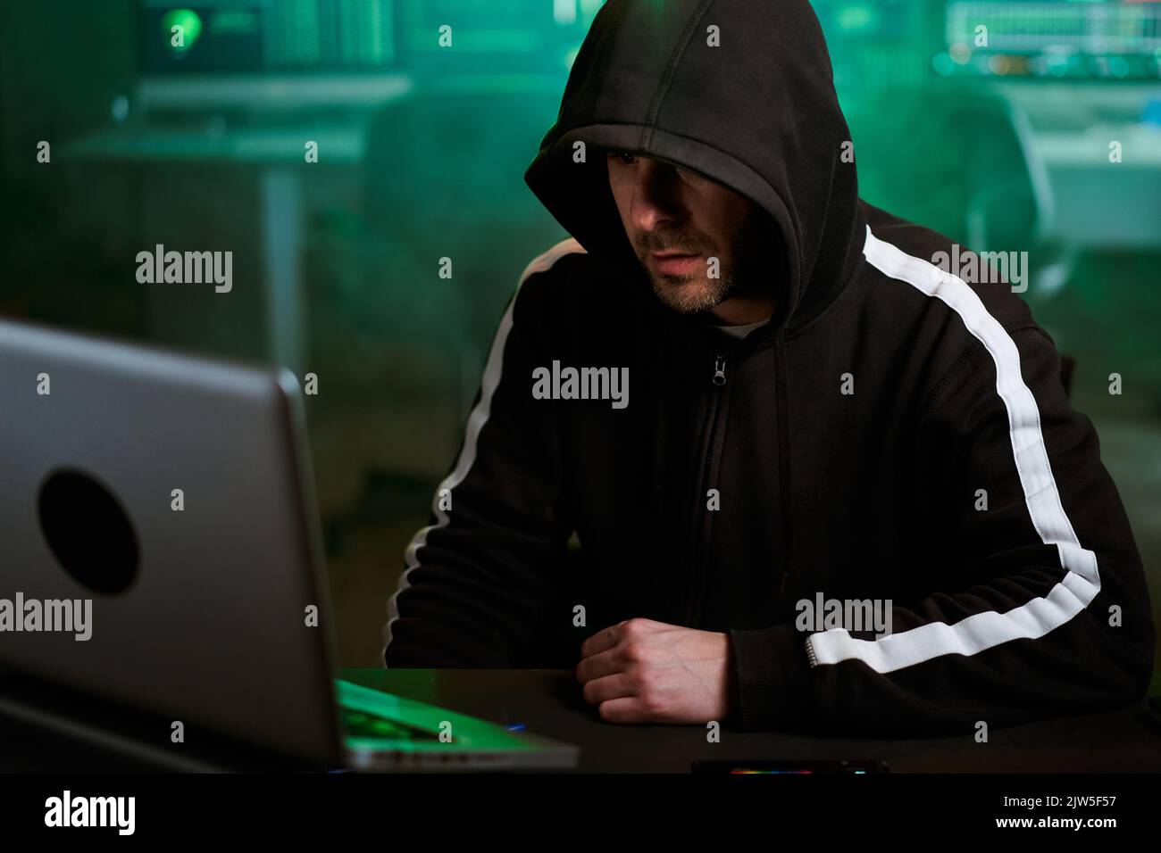 Computer Hacker Typing Code On Keyboard Late Night Working And