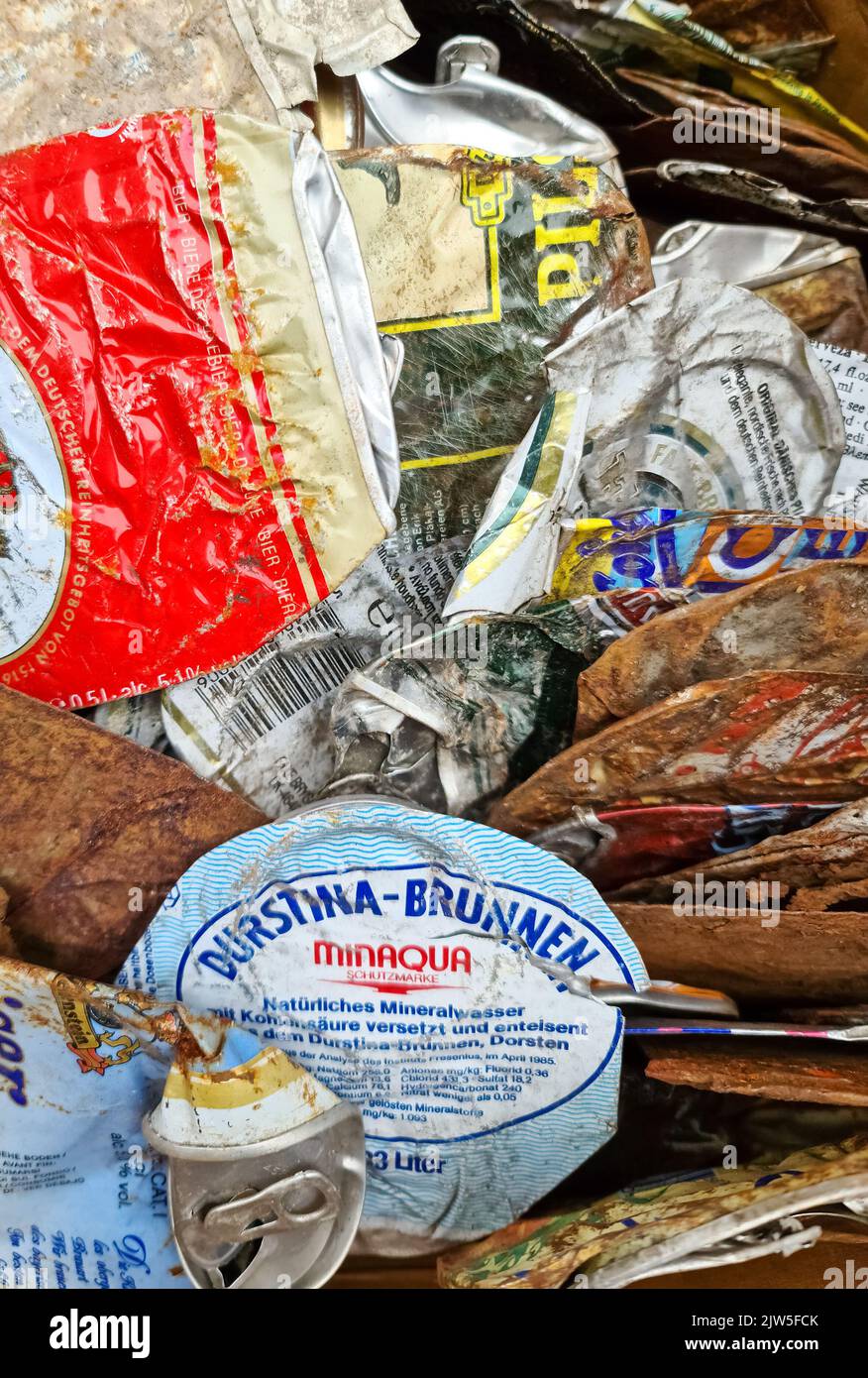 Hamburg, Germany - 03 September 2022: A pile of rusty beer cans of ...