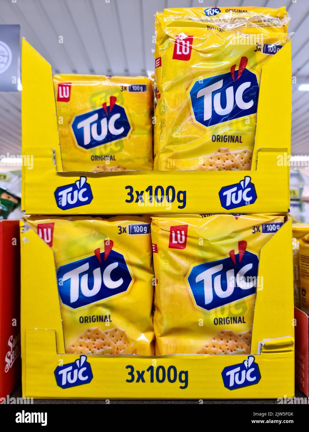 Kiel, Germany - 03 September 2022: Numerous packs of TUC brand biscuits ...
