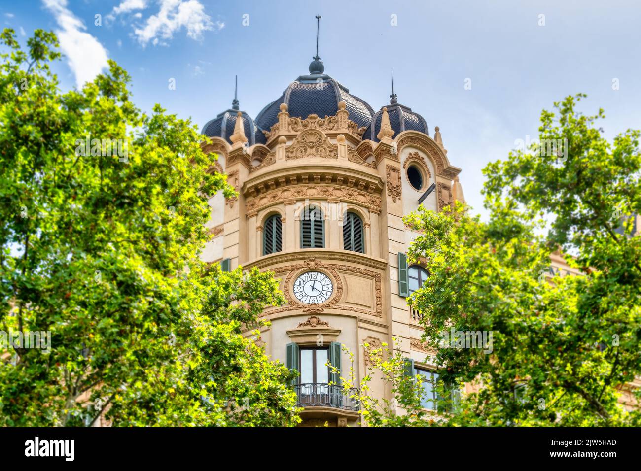 Clock tower in the facade of the former Central Bank building which is ...