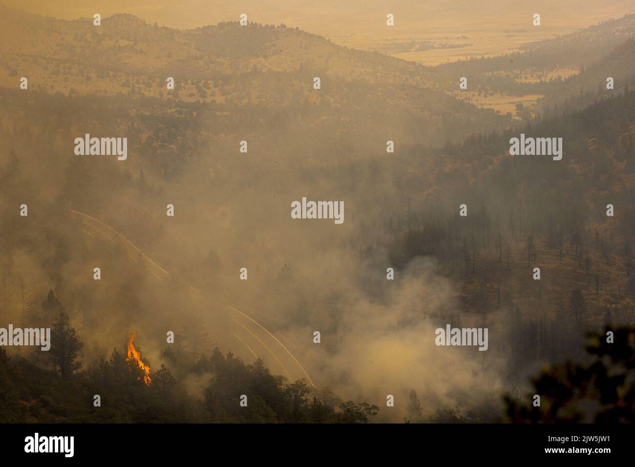 Gazelle, United States. 23rd Aug, 2022. A small spot fire flares up on ...
