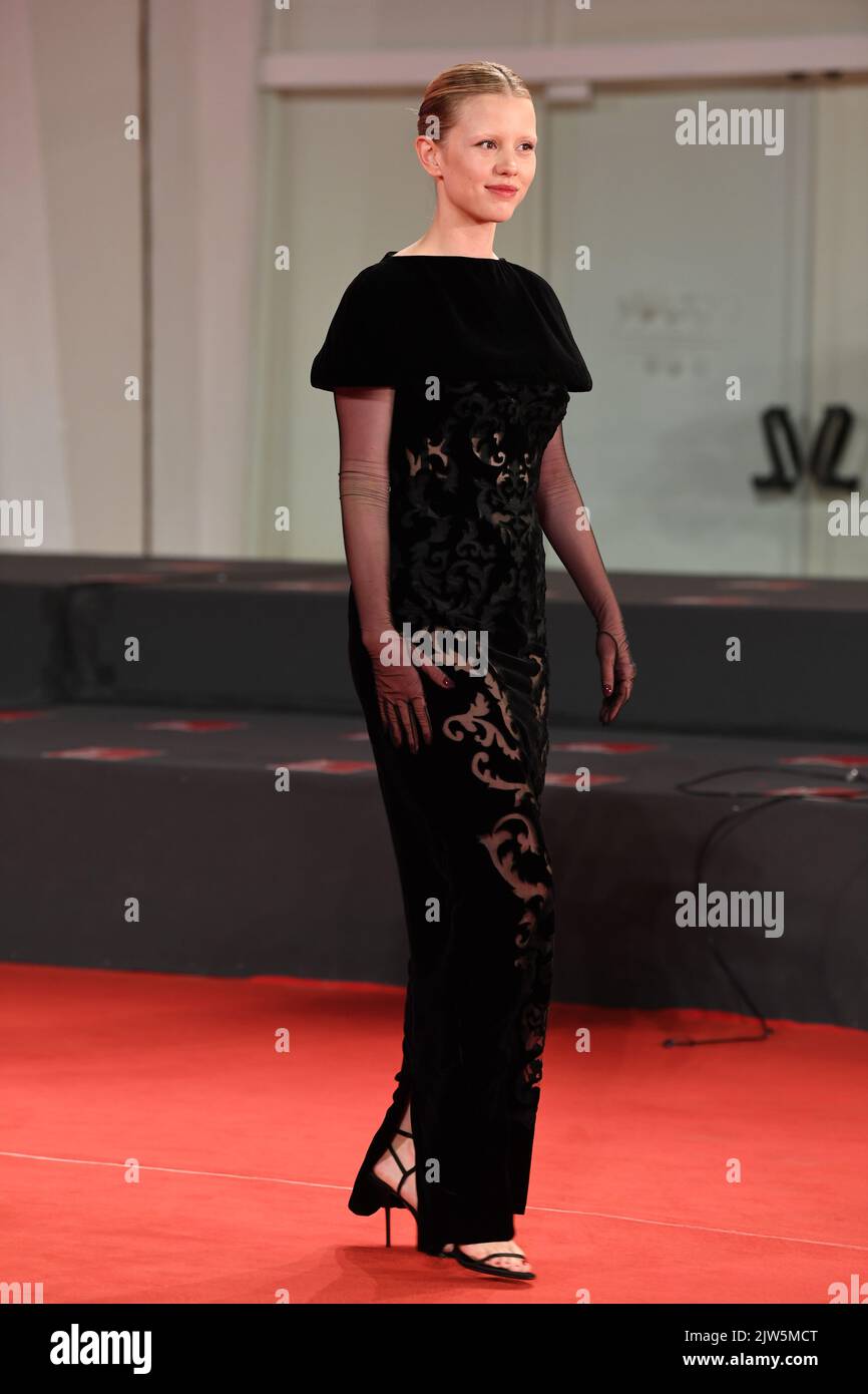 Mia Goth attends the "Pearl" red carpet at the 79th Venice ...
