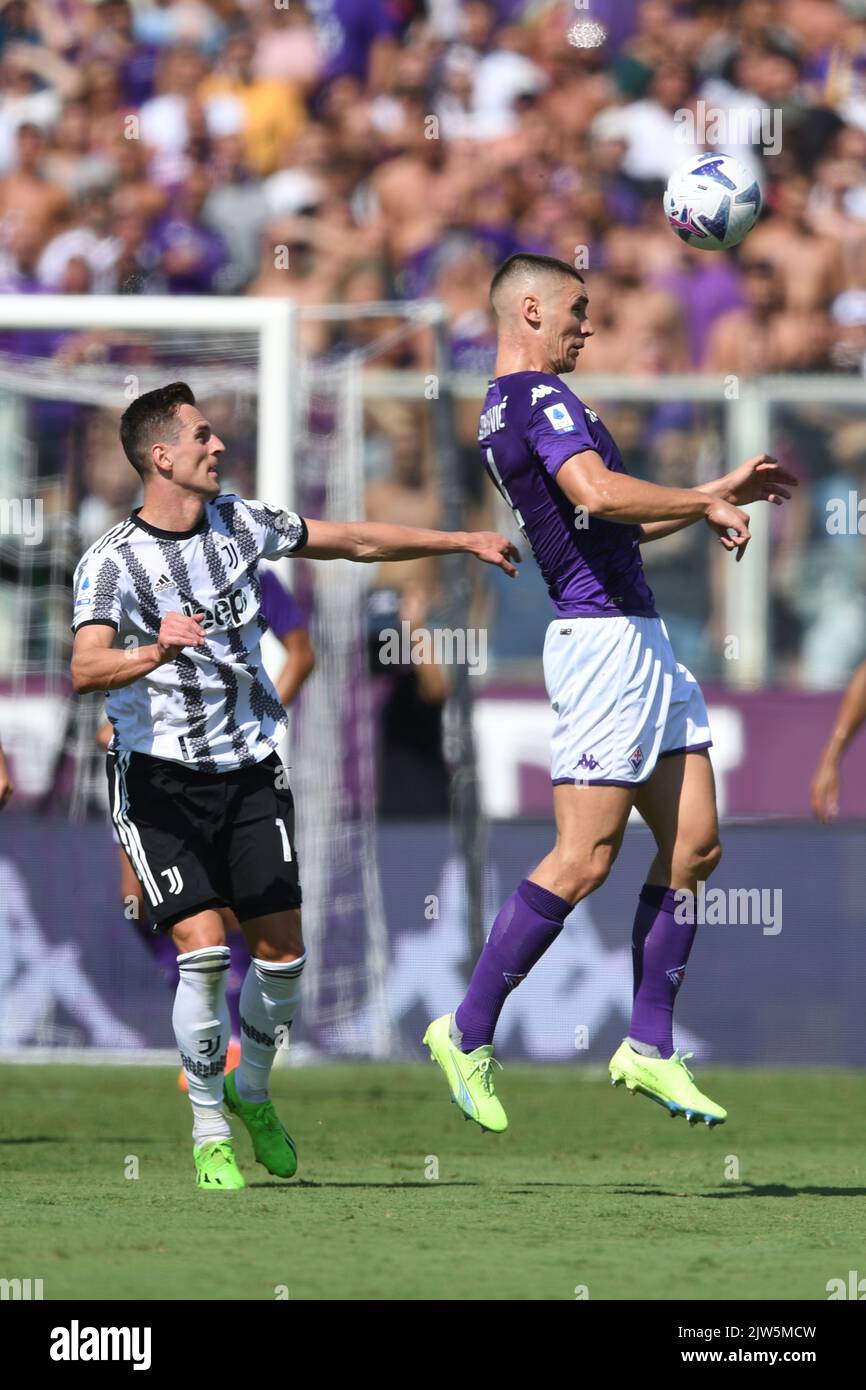 Nikola Milenkovic (Fiorentina)Arkadiusz Milik (Juventus) during the ...