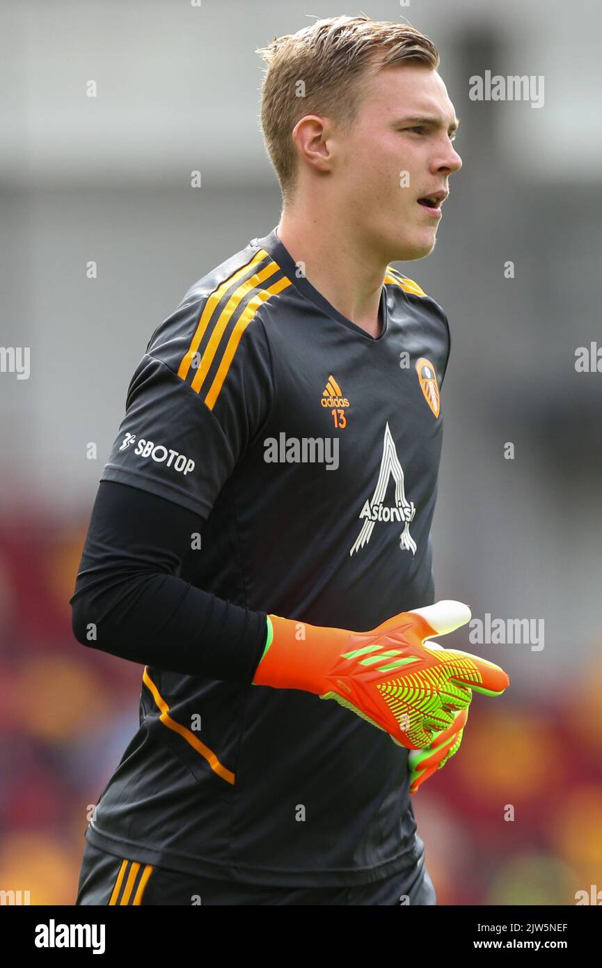 Kristoffer Klaesson #13 of Leeds United during the Premier League match ...