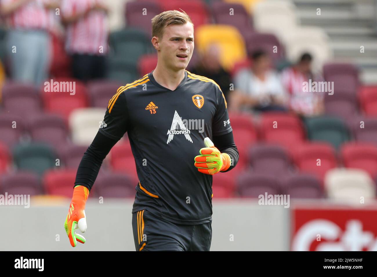 Kristoffer Klaesson #13 of Leeds United during the Premier League match ...