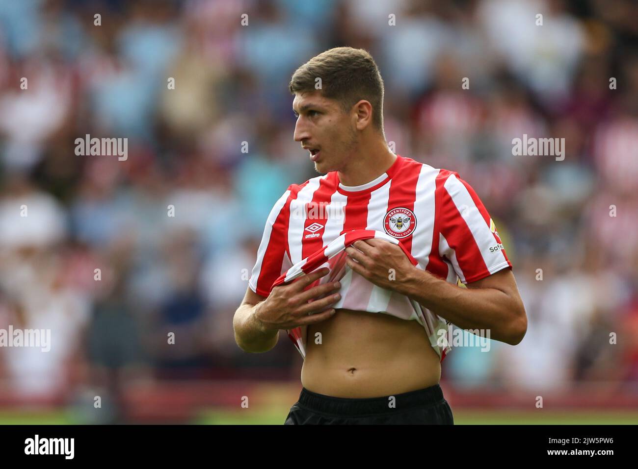 Vitaly Janelt #27 of Brentford during the Premier League match ...