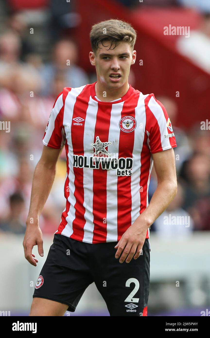 Aaron Hickey #2 of Brentford during the Premier League match Brentford ...