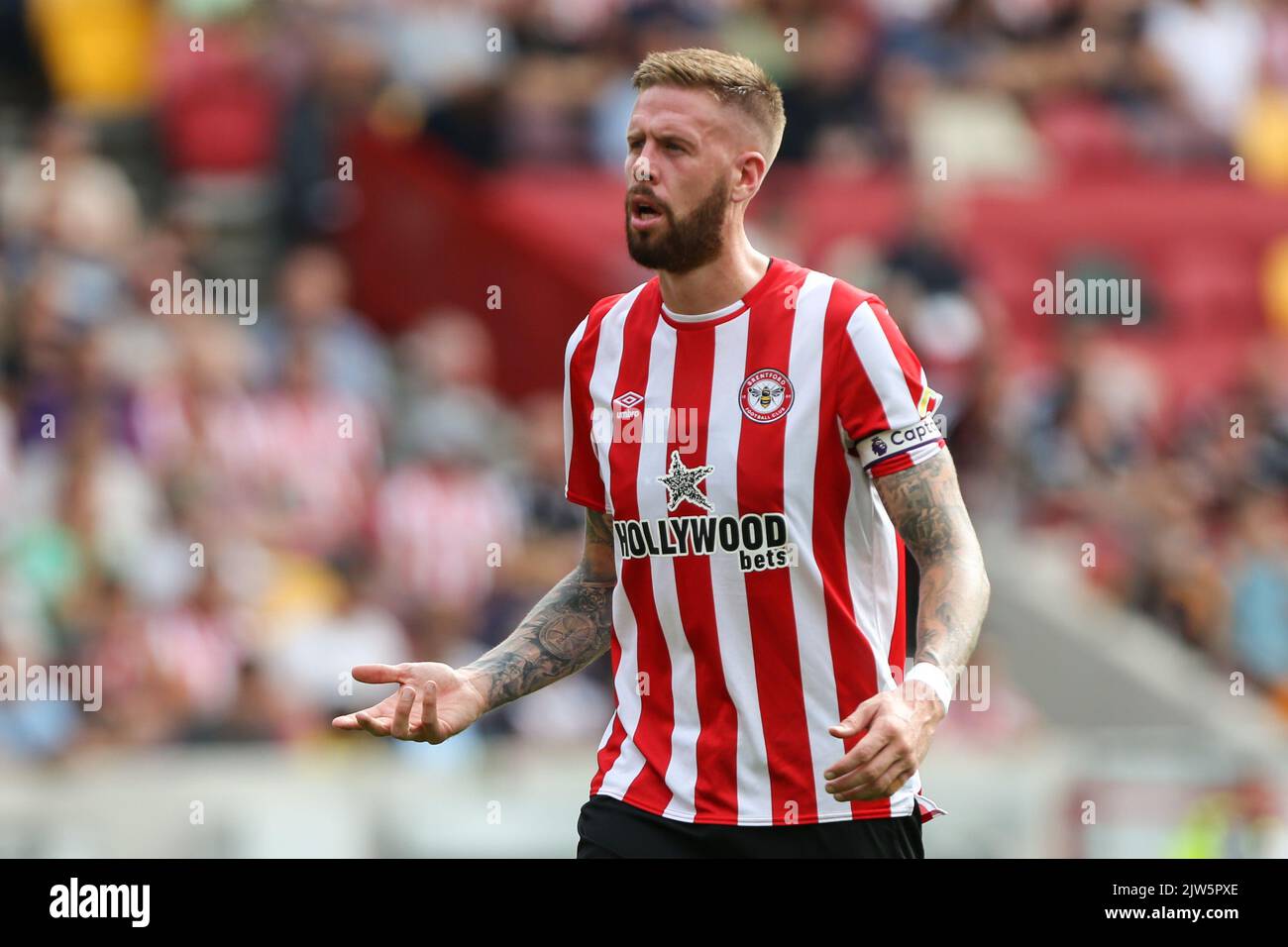 Pontus Jansson #18 of Brentford during the Premier League match Brentford vs Leeds United at ...
