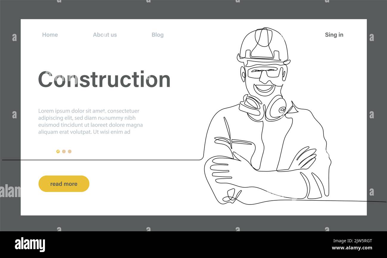 Vector landing page of architecture works with protective face masks ...