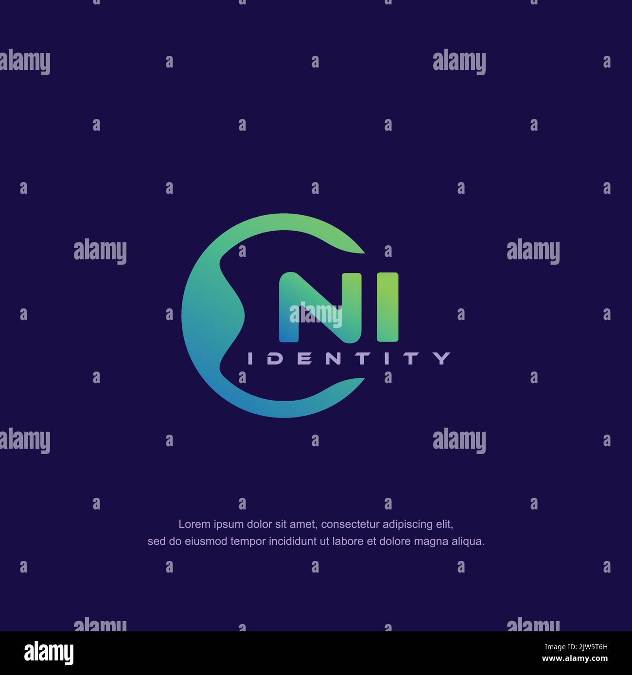 NI Initial letter circular line logo template vector with gradient ...