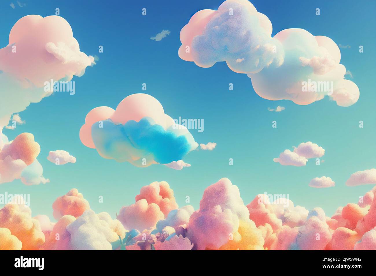 Sweet color fluffy cloud in animation style - Digital Generate Image ...