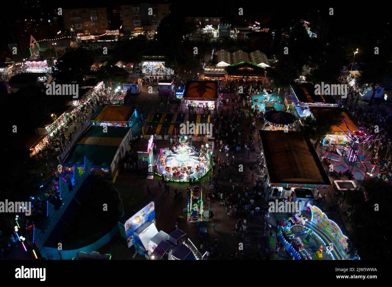 Rural village fair at night . Aerial View. San sebastian de los Reyes ...