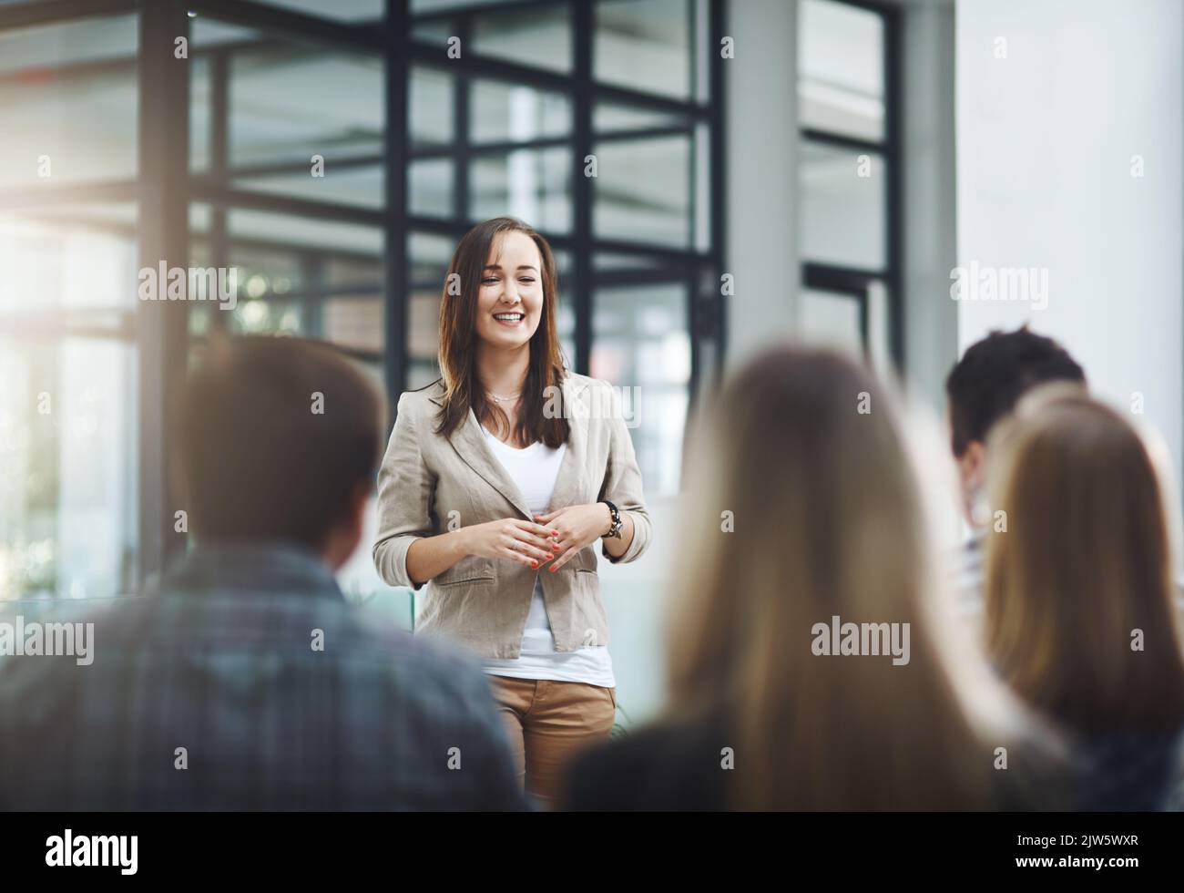 Workshop in progress. a young businesswoman giving a presentation in ...