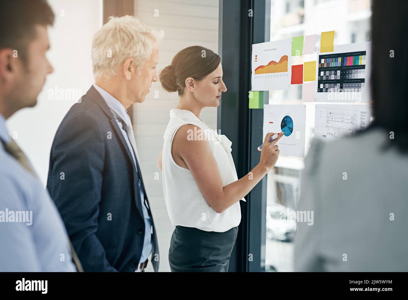 Lets take a look at our stats over here. a woman giving a presentation ...