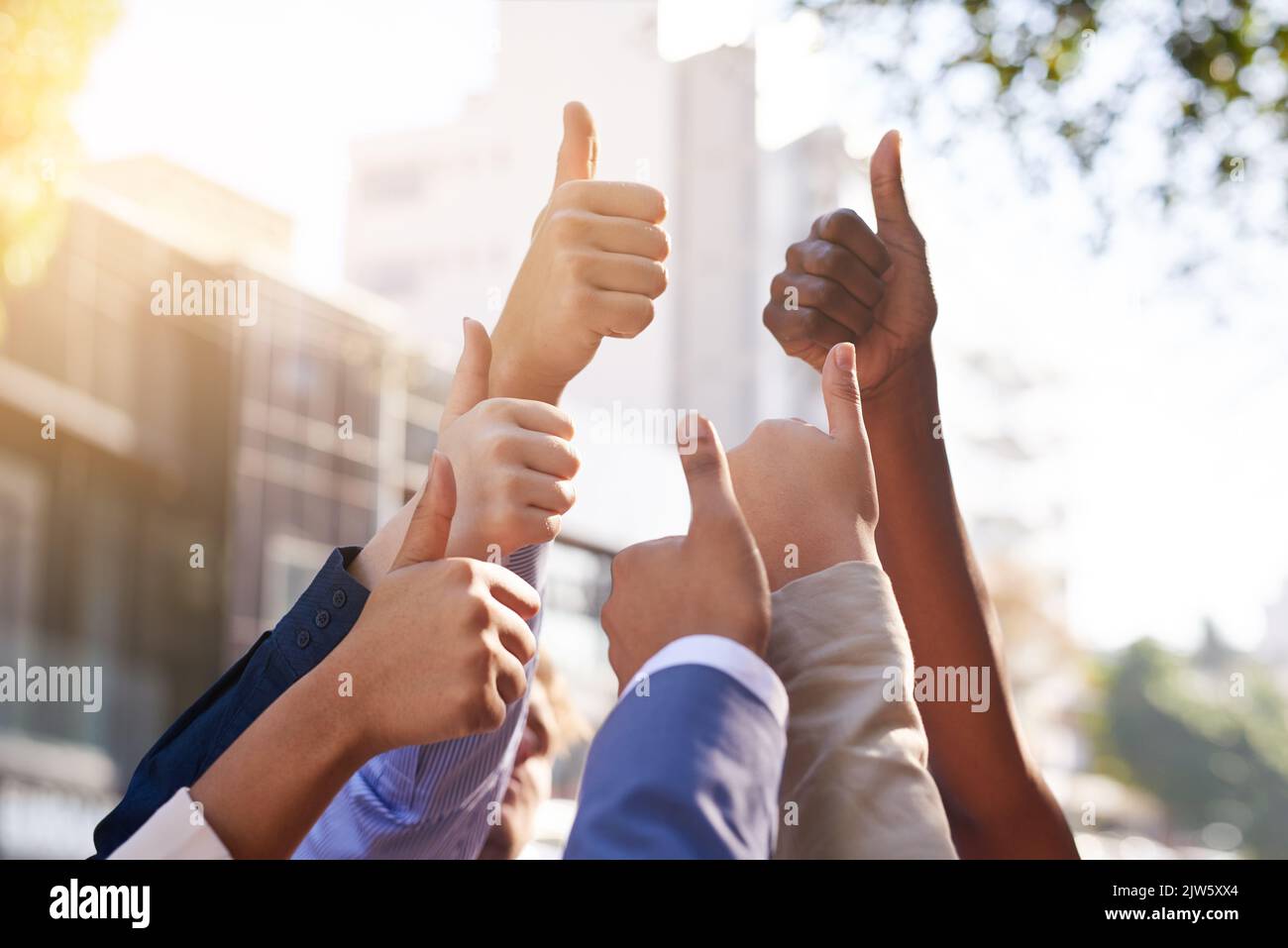 Youre doing great. a group of hands showing thumbs up Stock Photo - Alamy