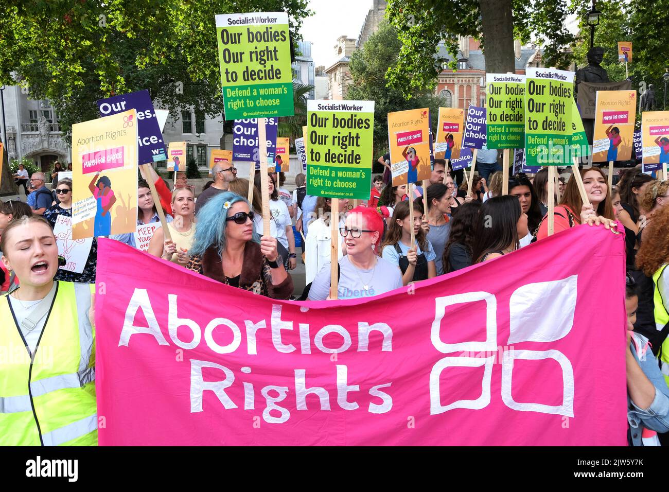 London, UK, 3rd September, 2022. Women's pro-choice activists assembled ...