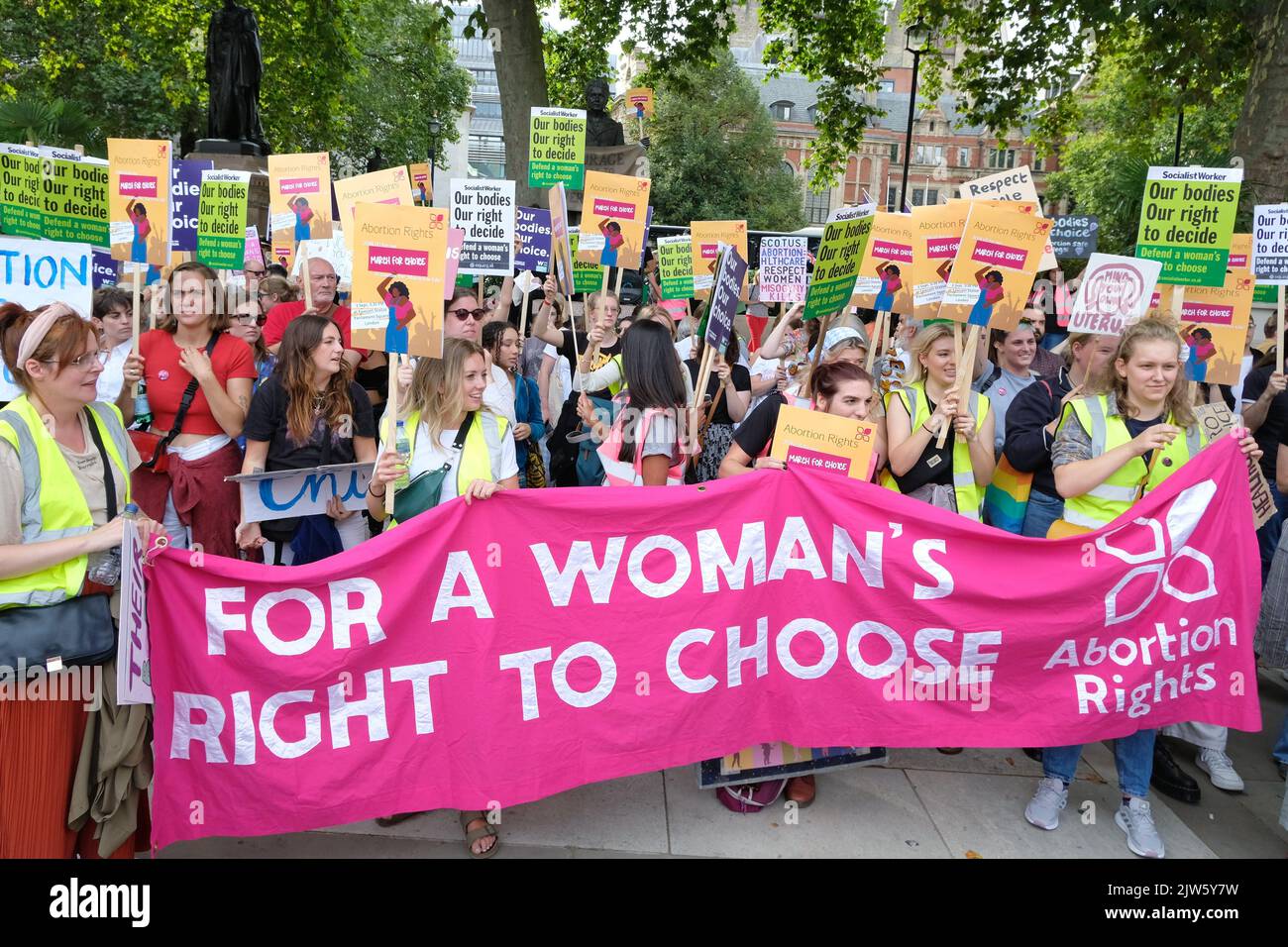 London, UK, 3rd September, 2022. Women's pro-choice activists assembled ...