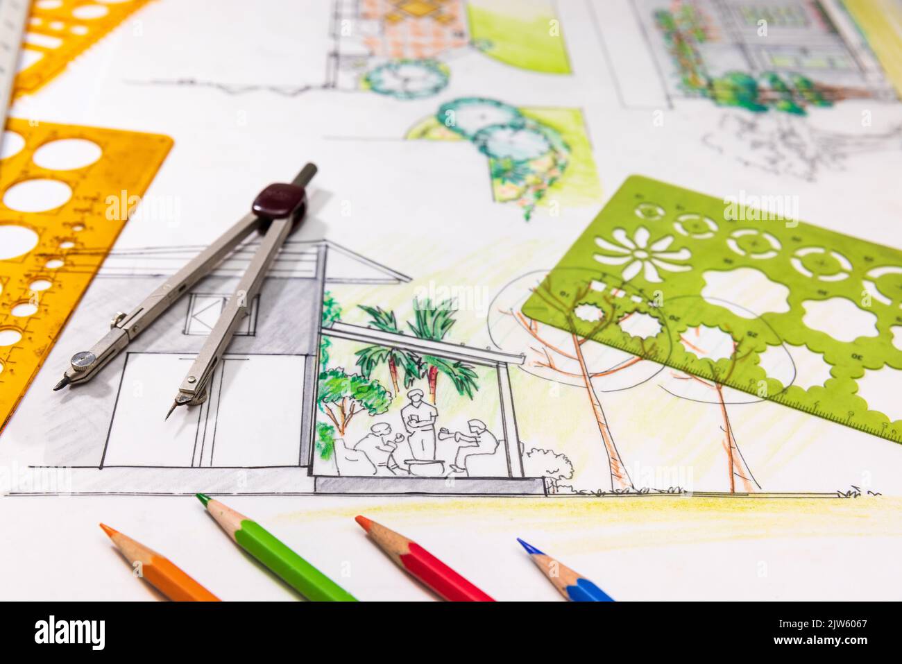 Landscape architect student learning garden plan design Stock Photo - Alamy