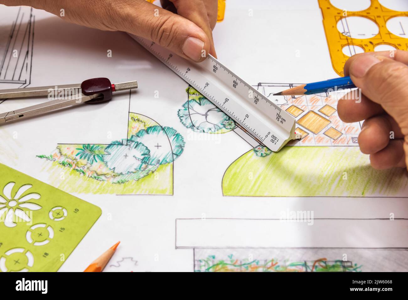 Landscape architect student learning garden plan design Stock Photo - Alamy Landscape architect student learning garden plan design Stock Photo - Alamy
