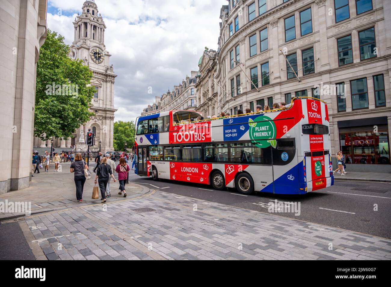 London, UK - August 21, 2022: Toot Bus, London touring bus outside St ...