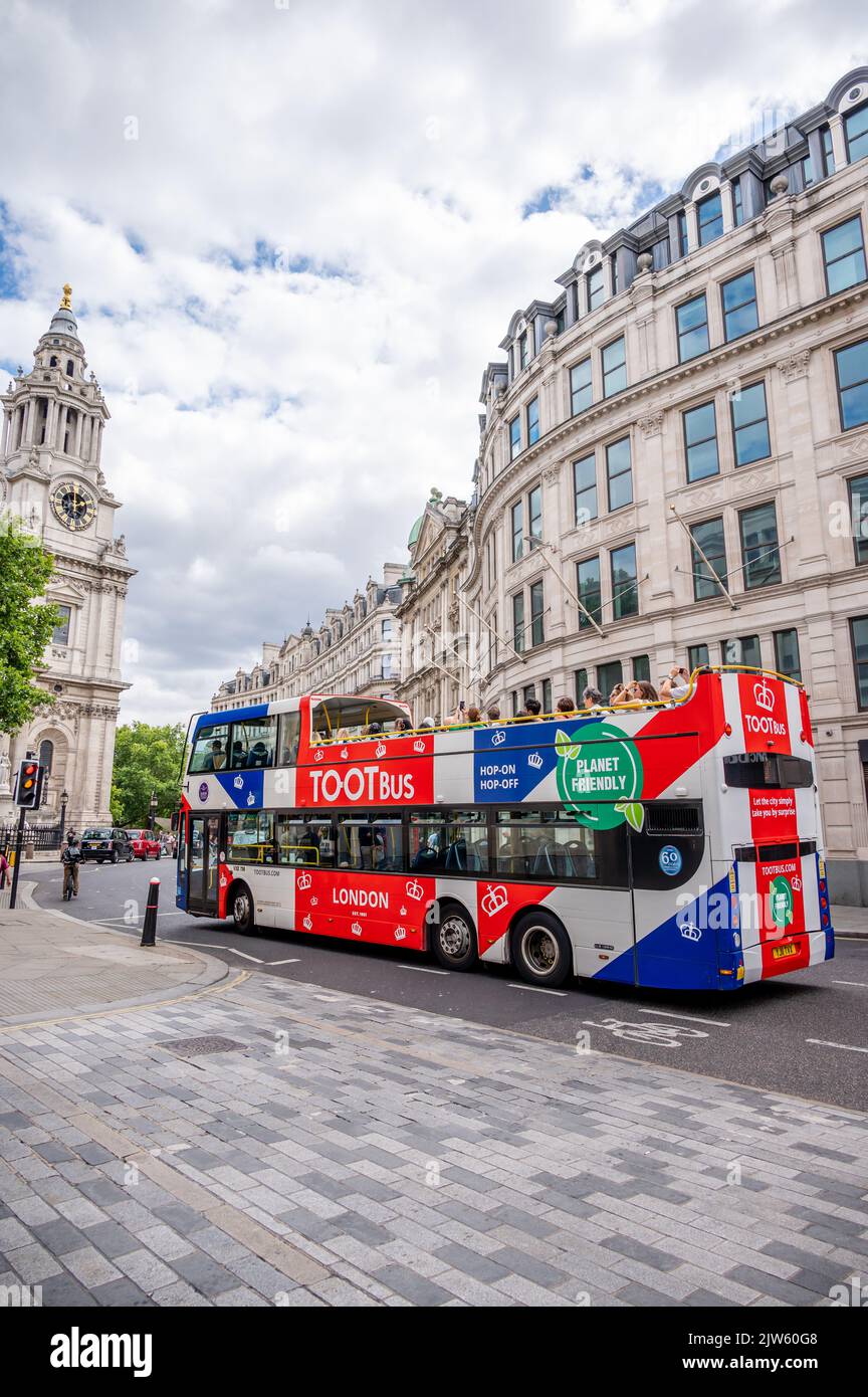 London, UK - August 21, 2022: Toot Bus, London touring bus outside St ...