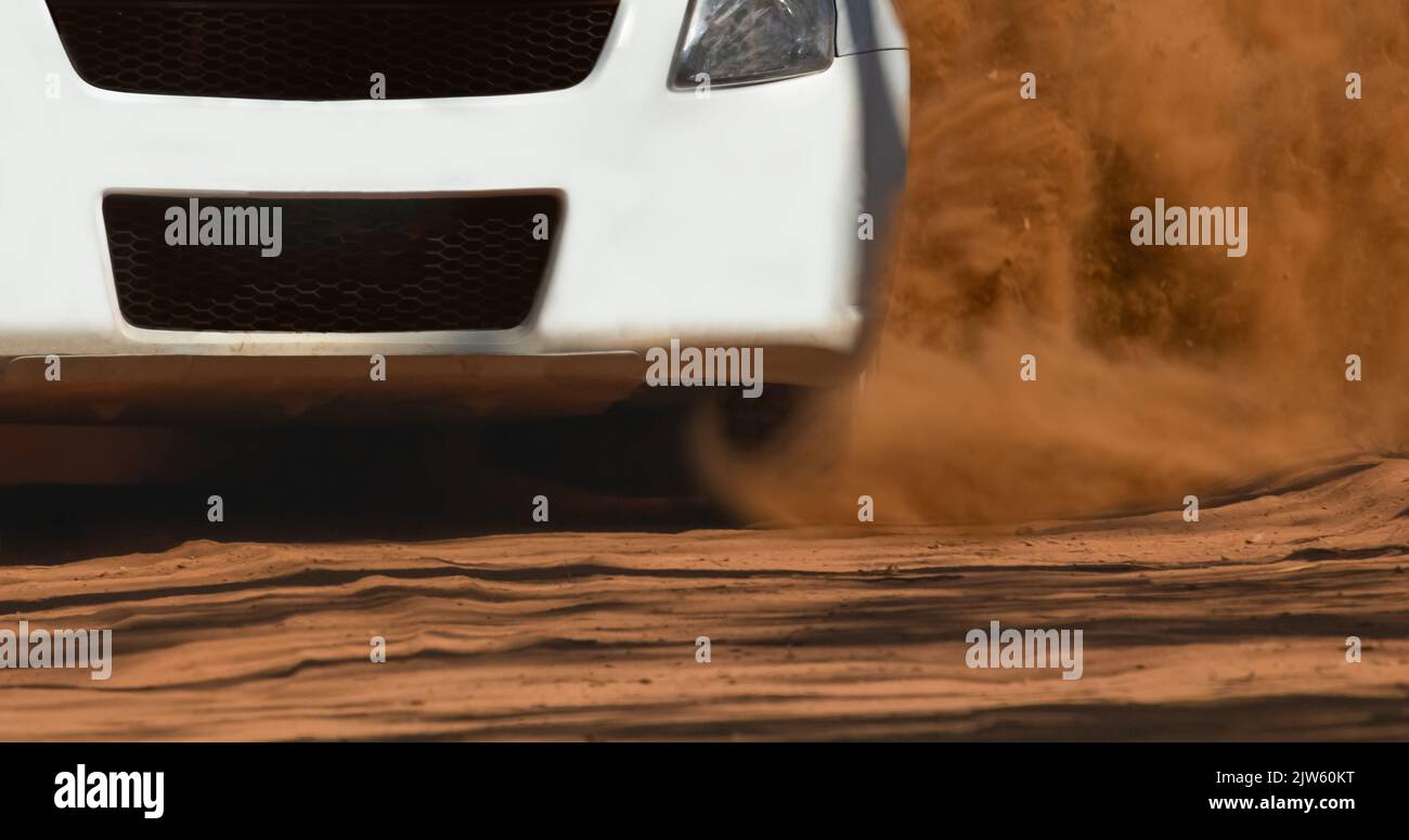 Rally race car drifting on dirt track Stock Photo - Alamy