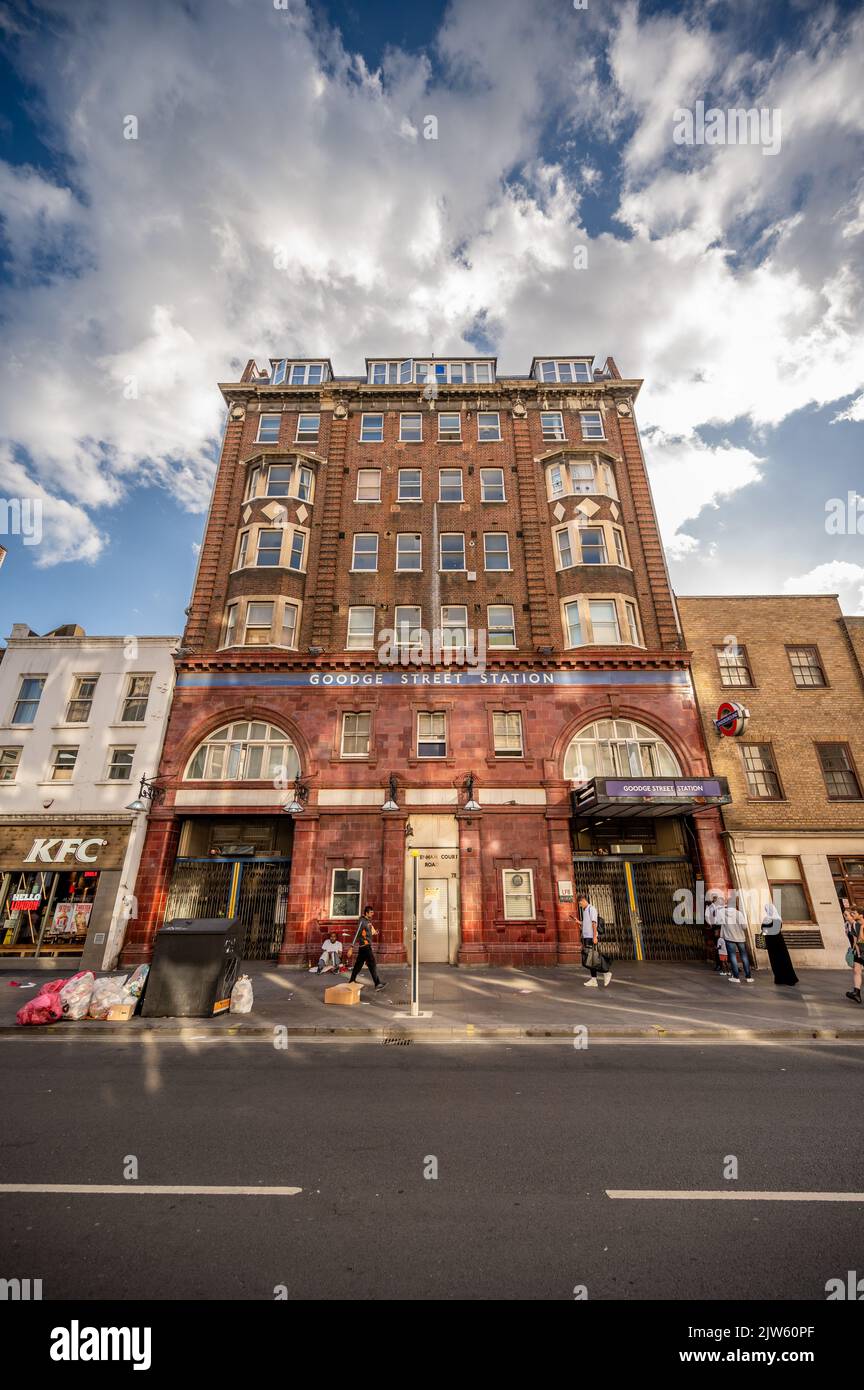 London, UK - August 21, 2022: Exterior of Goodge Street underground ...