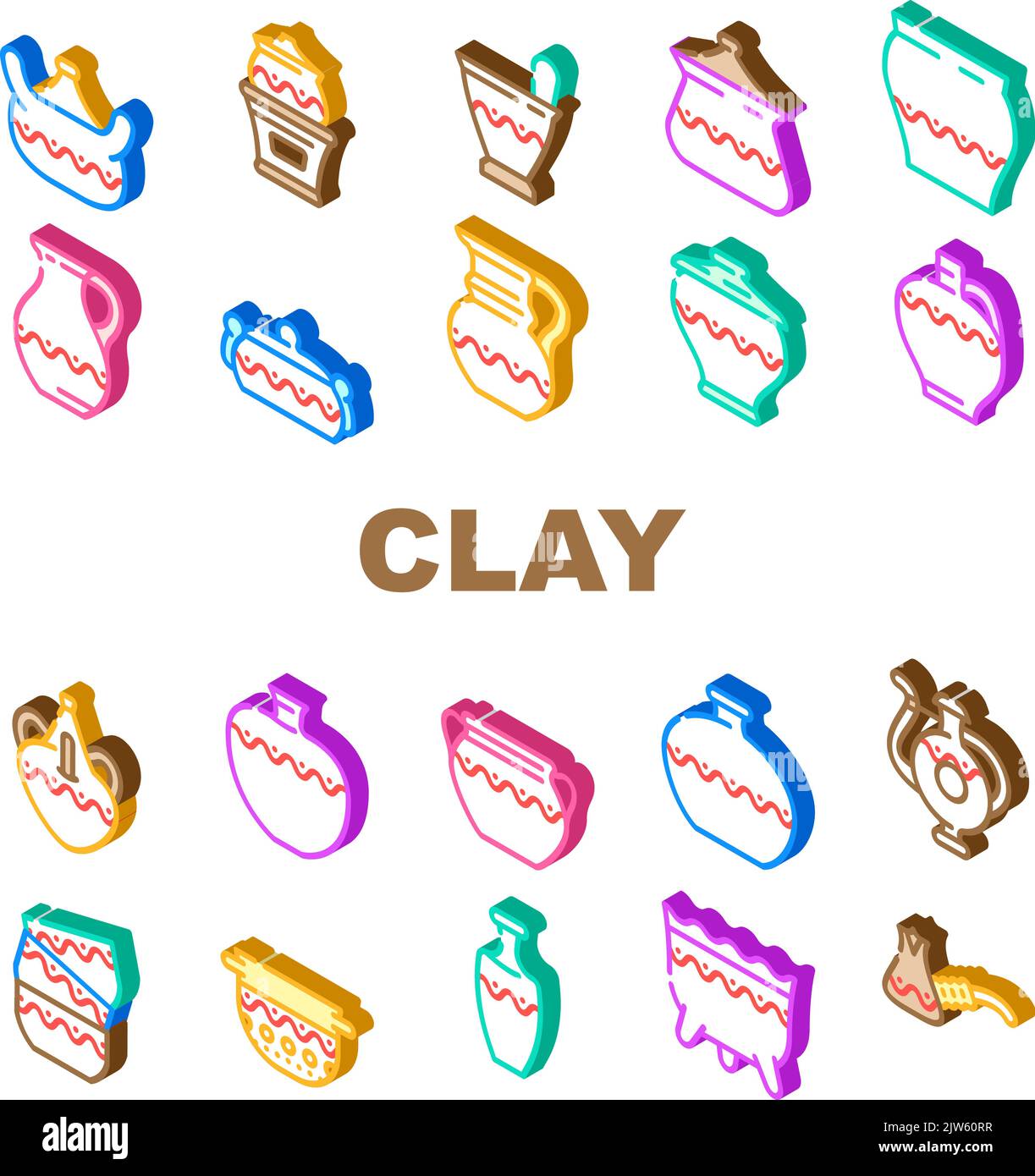 clay pot ceramic pottery bowl icons set vector Stock Vector Image & Art ...