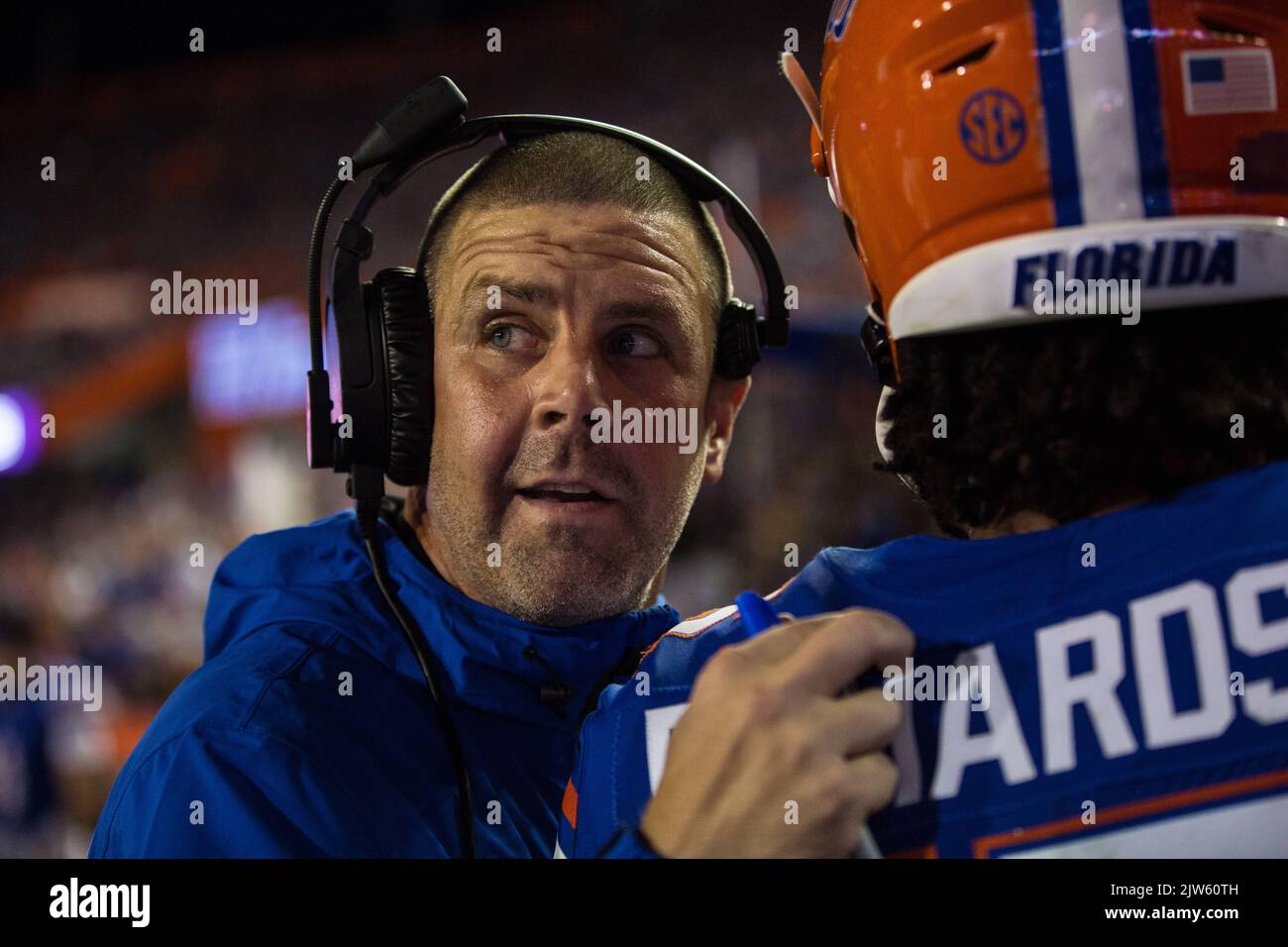 September 3, 2022: Florida Gators head coach Billy Napier talks to ...