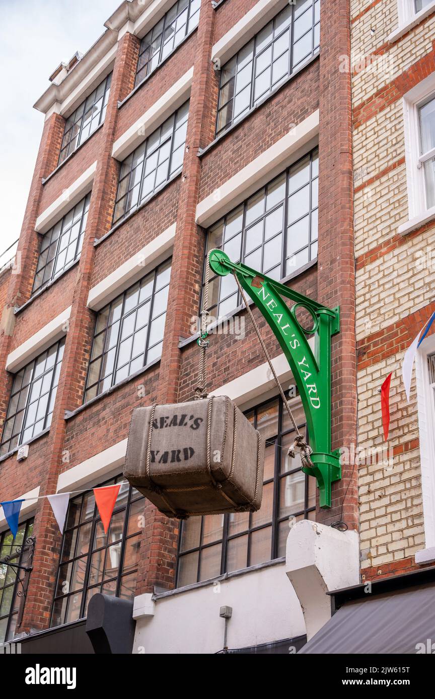London, UK - August 22, 2022: Neal's Yard sign in Covent Garden, London ...