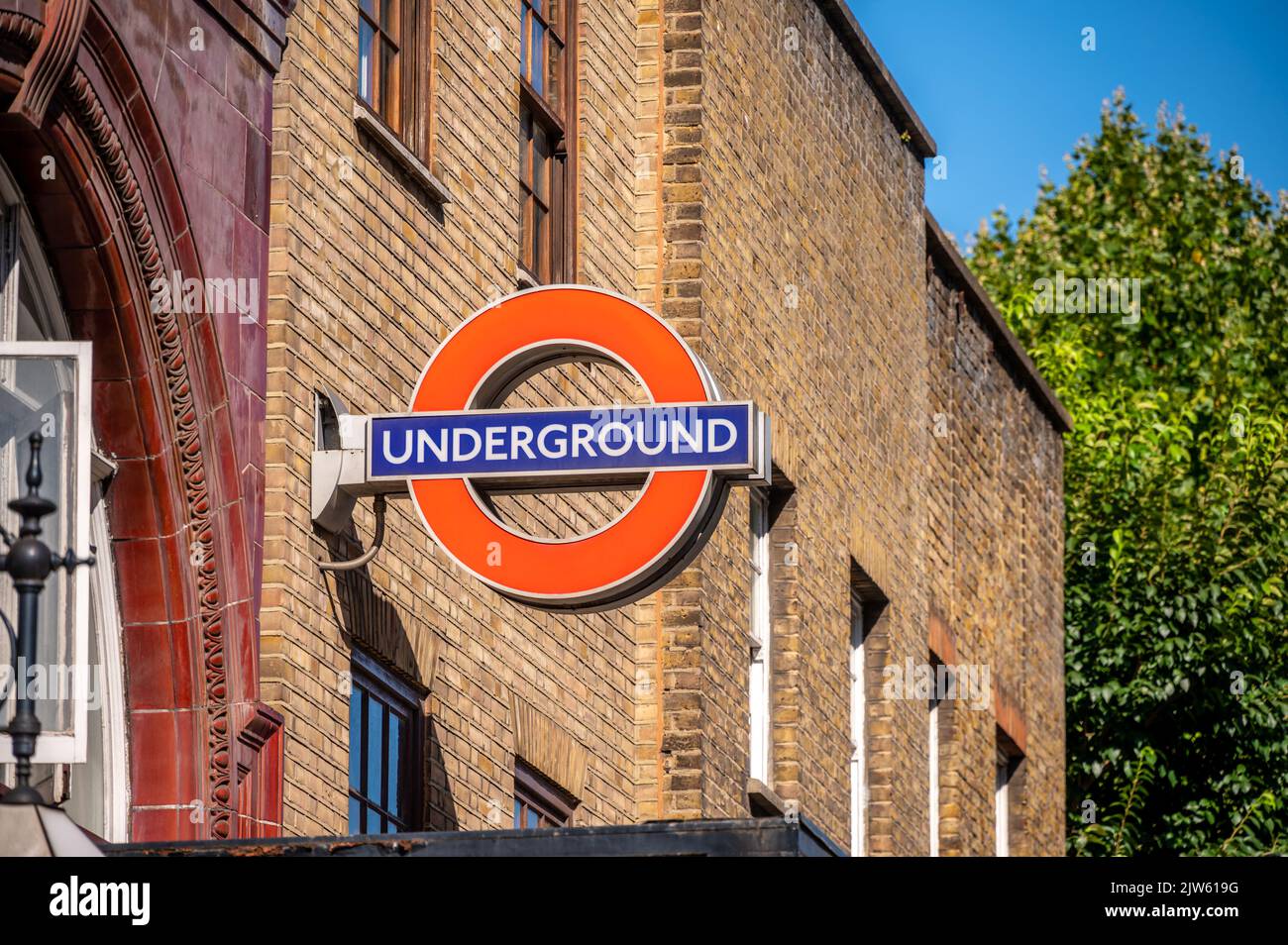 London, UK - August 22, 2022: Station name sign on the platform of ...