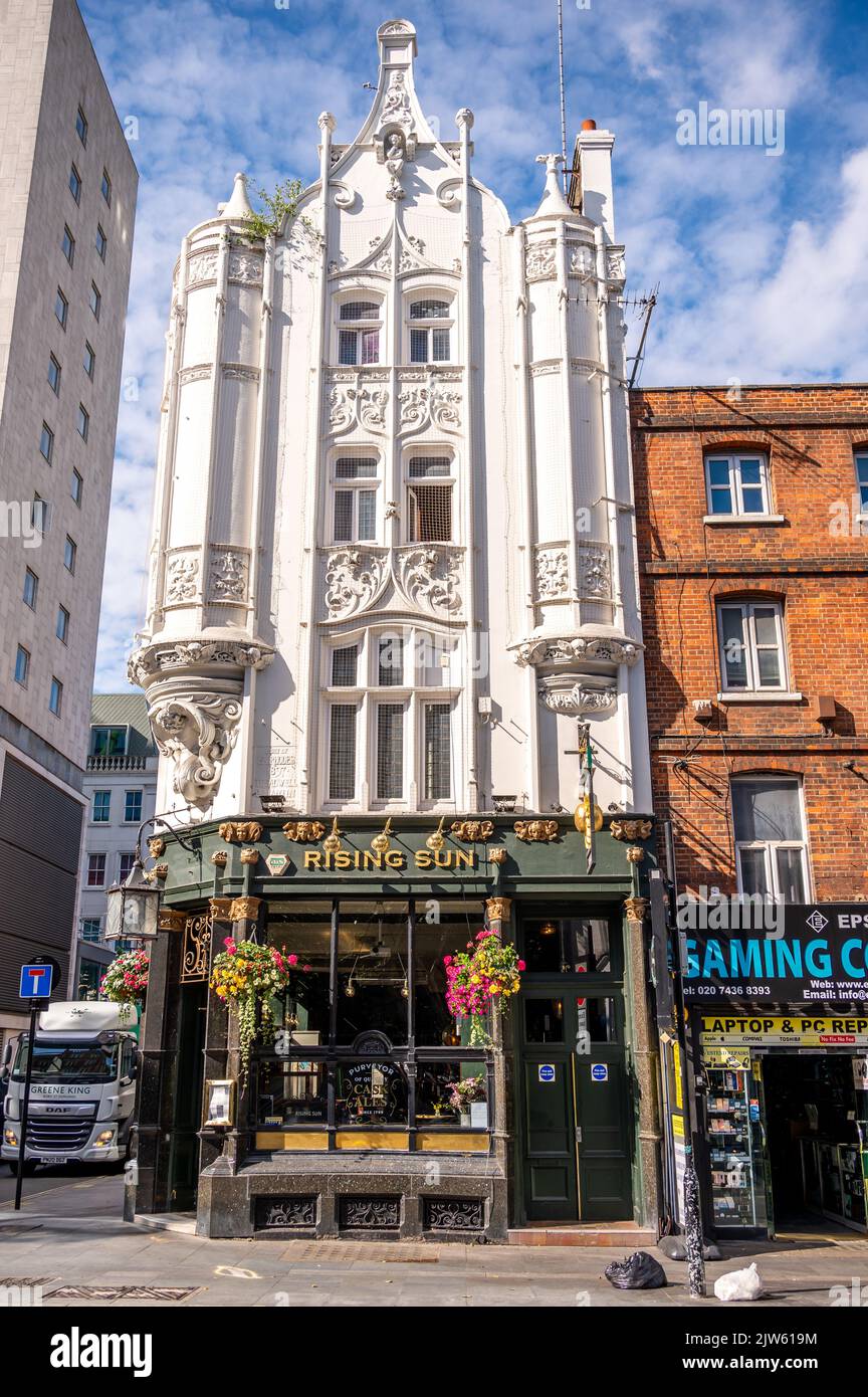 London, UK - August 23, 2022: Street front of Rising Sun, a traditional ...