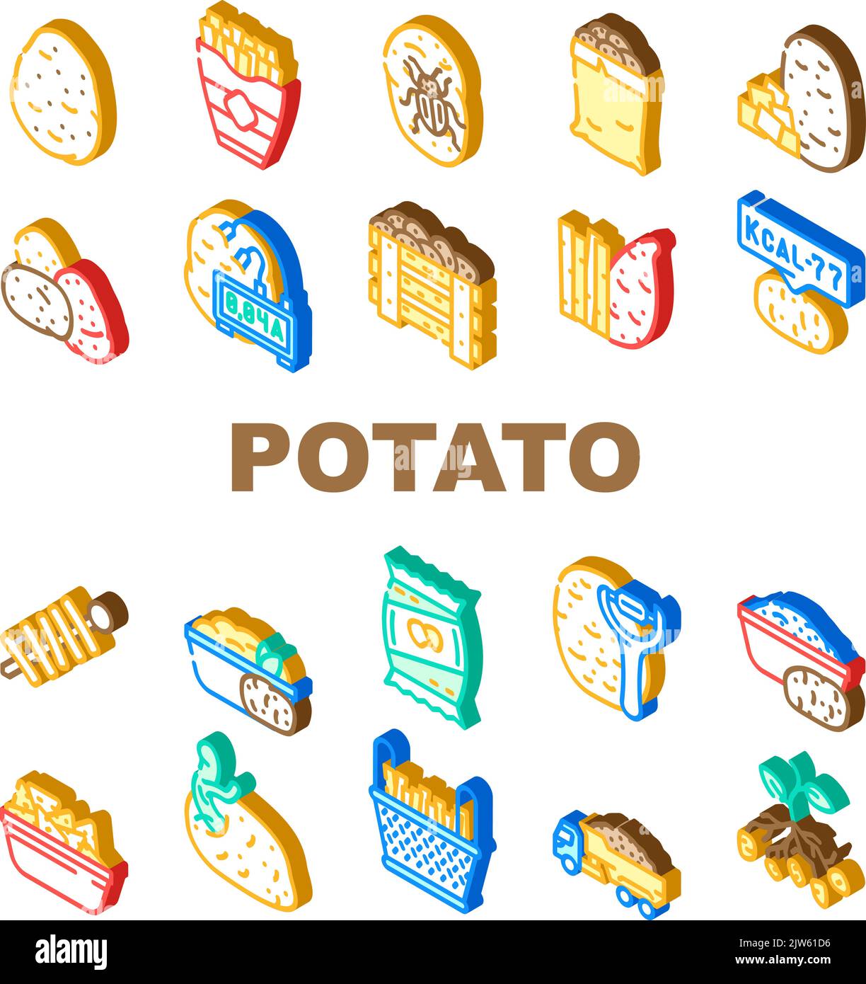 potato vegetable food fresh icons set vector Stock Vector Image & Art ...
