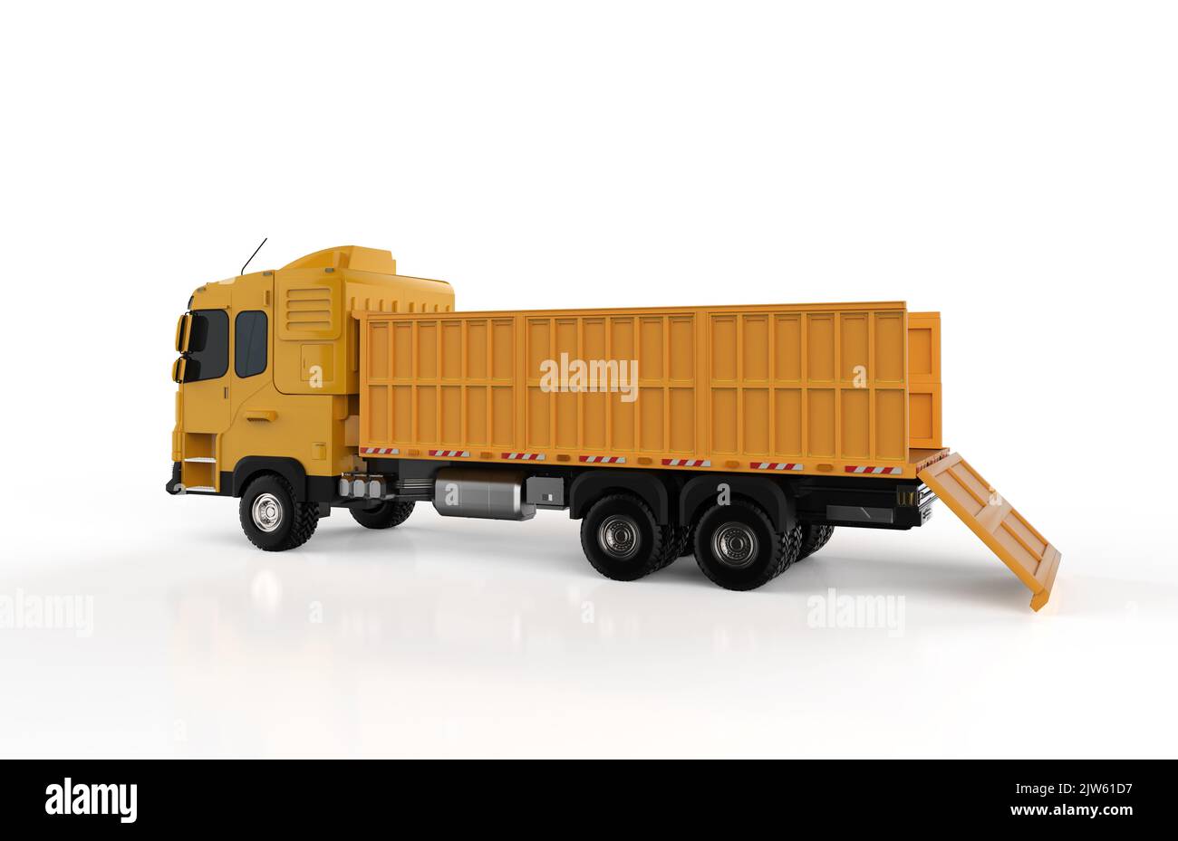 3d rendering yellow logistic tipping trailer truck or lorry on white ...