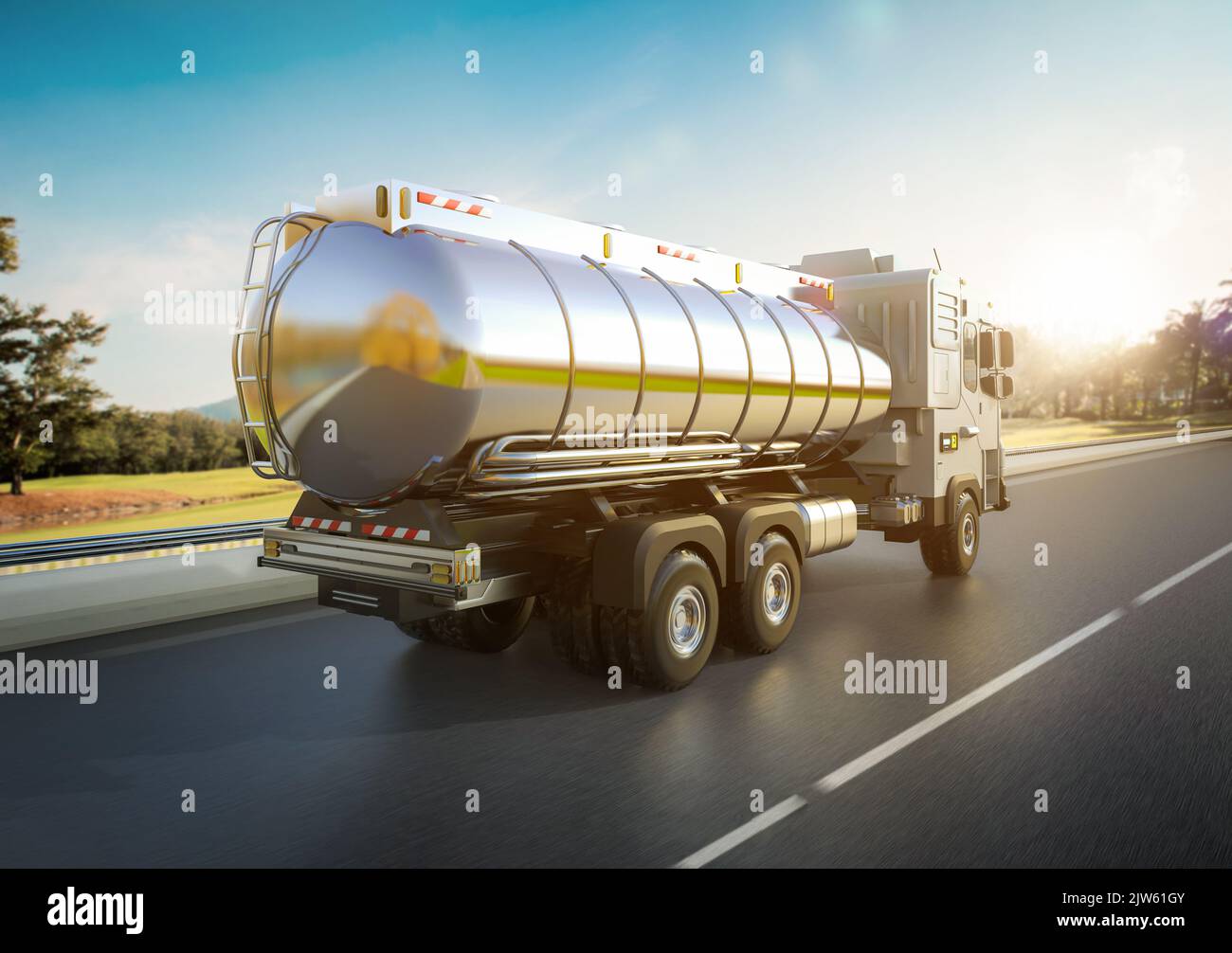 3d rendering logistic oil tank semi trailer truck or lorry on highway ...