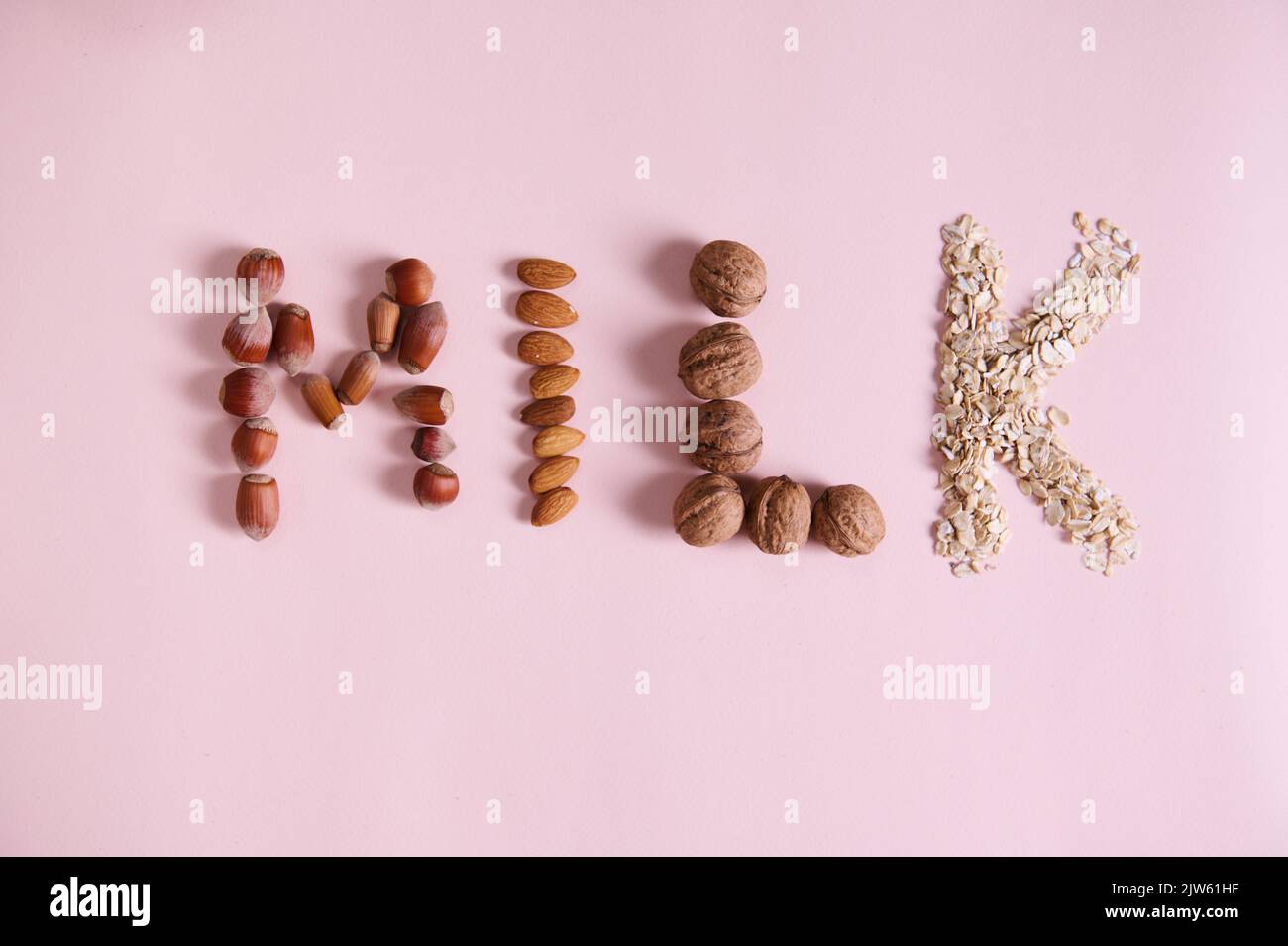 Lettering the word Milk, using various healthy wholesome nuts and ...