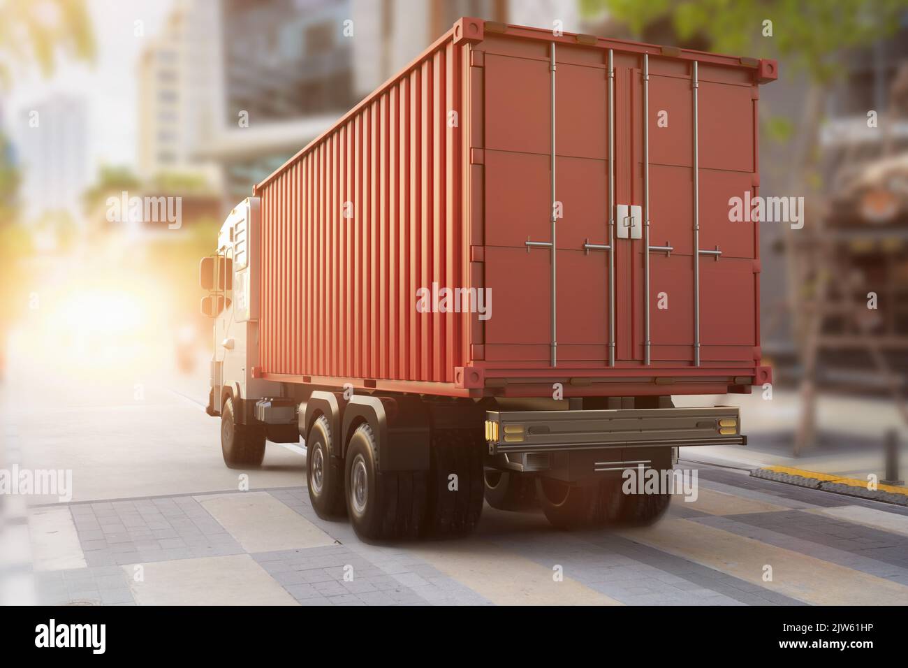 3d rendering logistic trailer truck or lorry on the road Stock Photo ...