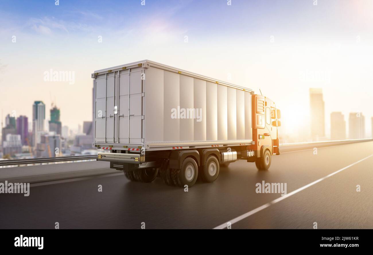 3d rendering logistic van trailer truck or lorry on highway Stock Photo ...
