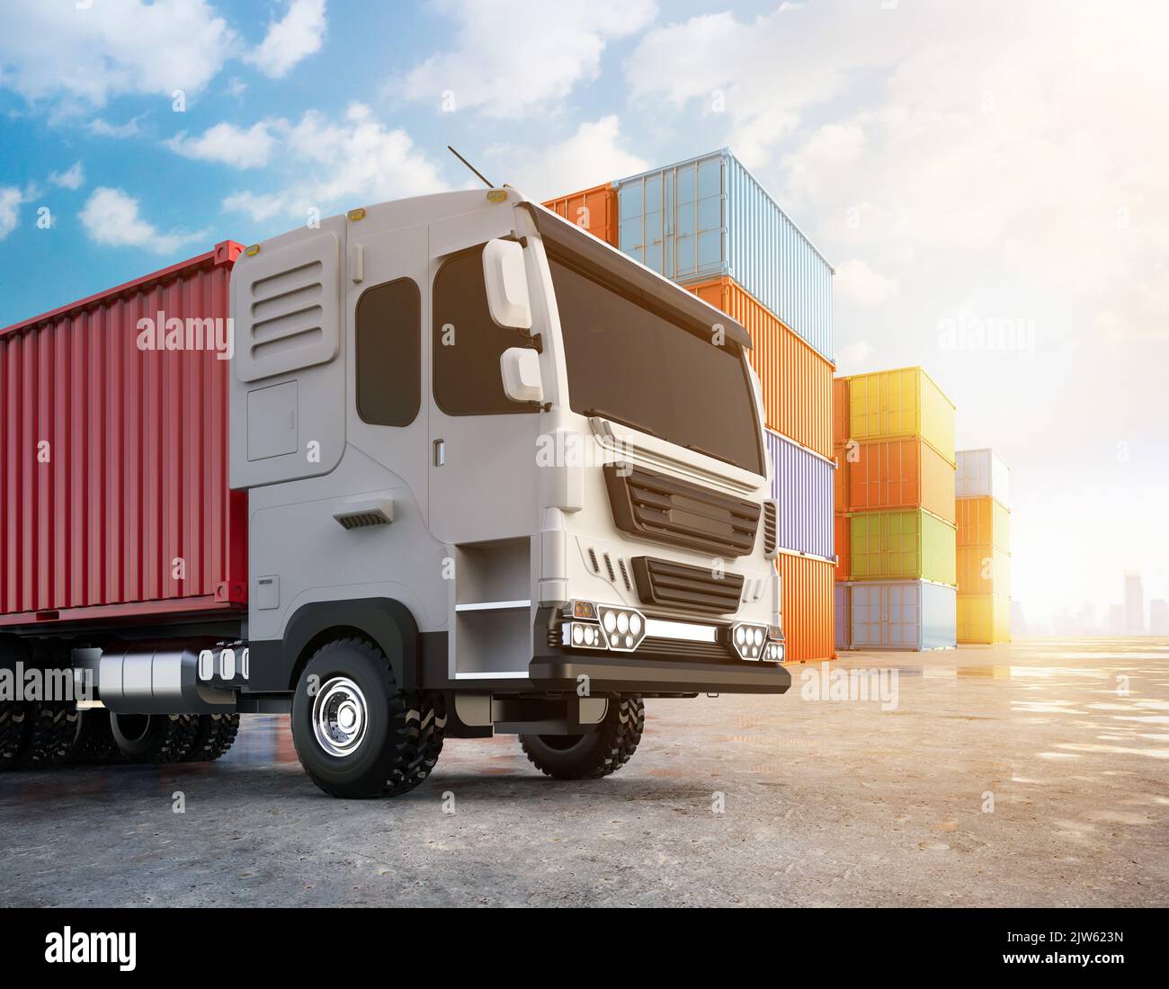 3d rendering logistic trailer truck or electric vehicle lorry at ...