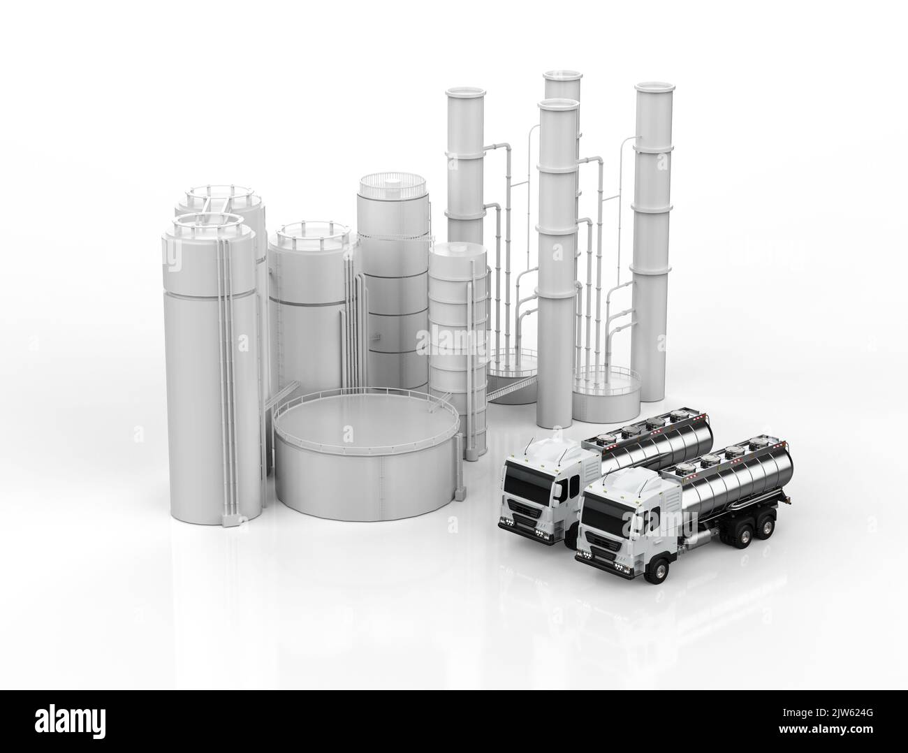 3d rendering logistic oil tank semi trailer truck at oil refinery Stock ...